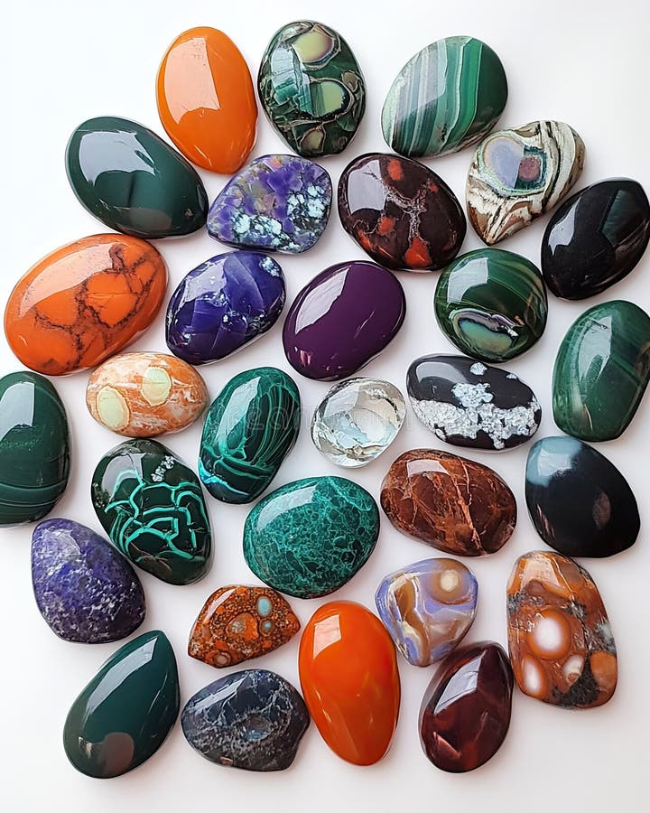 Variety of Polished Natural Cabochon Stones in Assorted Colors and ...