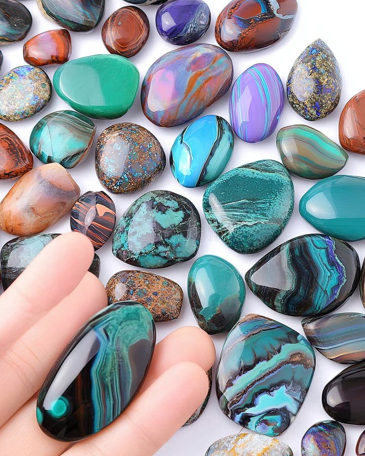 Variety of Polished Natural Cabochon Stones in Assorted Colors and ...