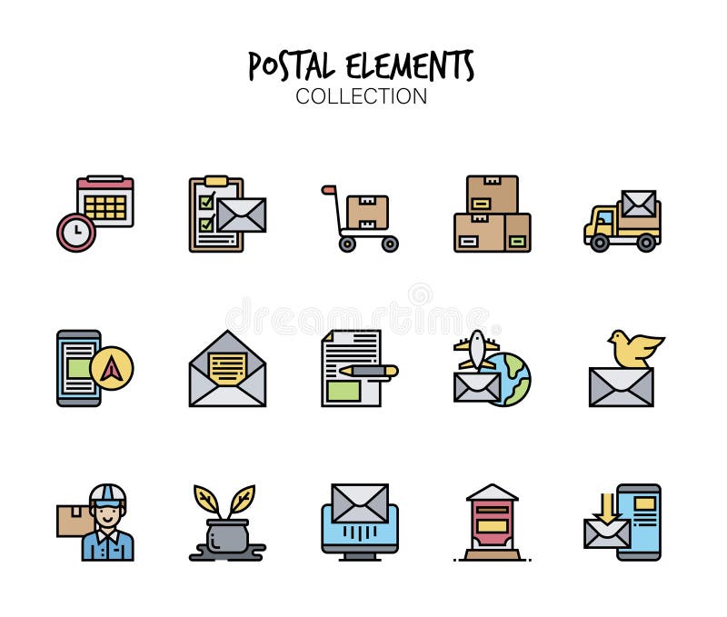 Variety of Postal Elements Icons Stock Illustration - Illustration of ...