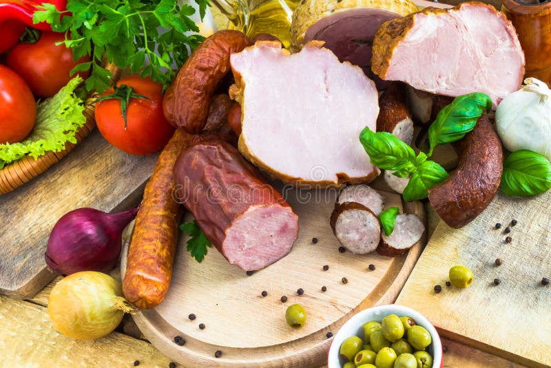Variety Processed Meat Products Vegetables Stock Photo - Image of ...