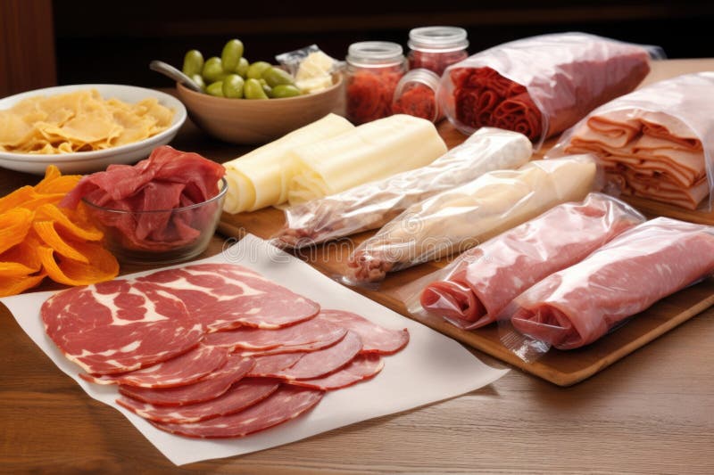 Variety of Processed Meats Neatly Spread on Wax Paper Stock Image ...