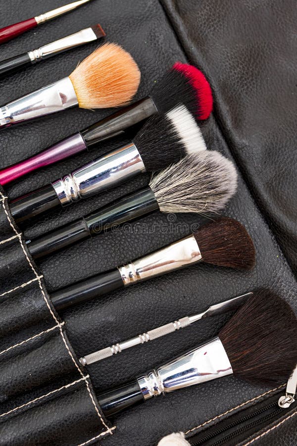 Variety of Professional Makeup Tools and Brushes with Eye Shadows ...