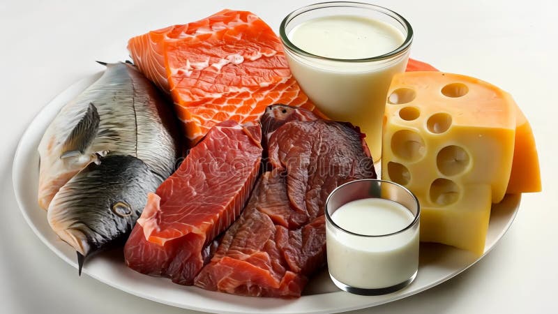 A Variety of Protein Sources Including Fish, Meat, Eggs, Cheese, and ...