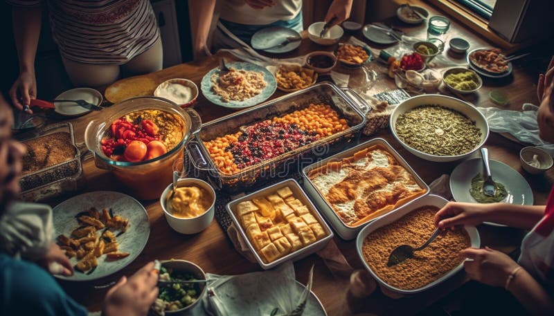 Variety of Pub Food on Rustic Table Generated by AI Stock Illustration ...