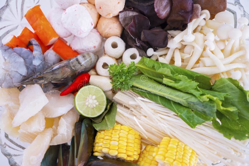 Variety Raw Ingredients for a Shabu Shabu Stock Photo - Image of fish ...