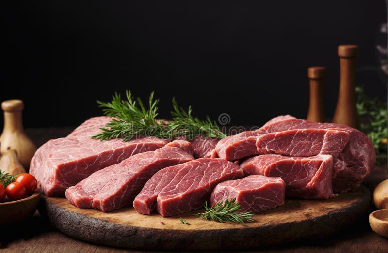 A Variety of Raw Meats, Including Beef, Pork, Mutton, and Lamb, Present ...