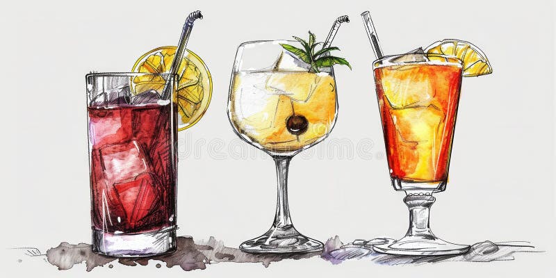 Variety of Refreshing Beverages. Drawing Drink Concept Stock Image ...