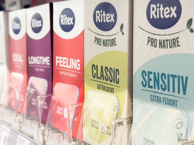 Variety of Ritex Condoms on Display Shelf with Different Packaging ...