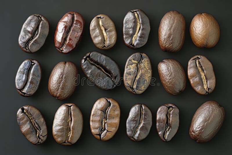 Variety of Roasted Coffee Beans Arranged on a Dark Surface for a ...