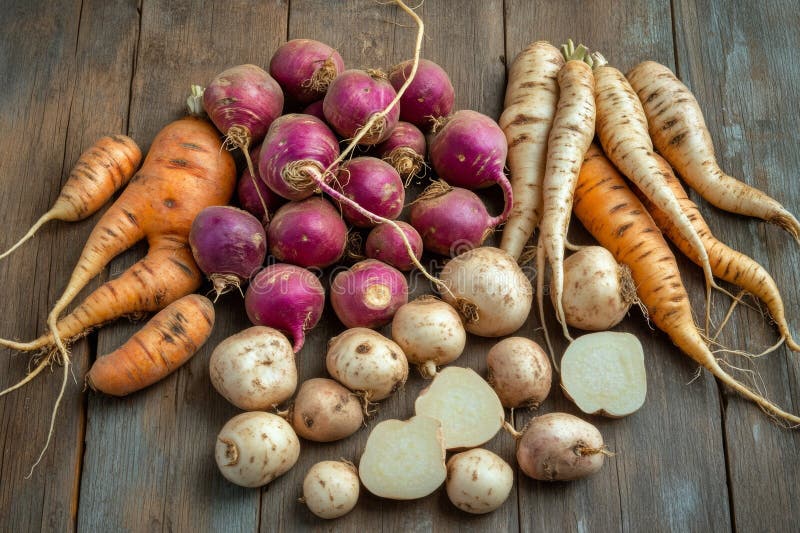 A Variety of Root Vegetables Including Carrots, Turnips, and Parsnips ...