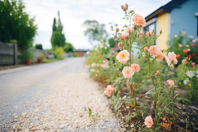 Variety of Rose Bushes Lining a Neat Gravel Path Stock Photo - Image of ...