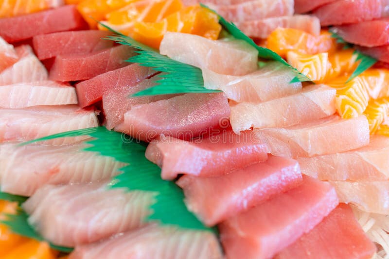Variety of sashimi in box stock photo. Image of meat - 272206974