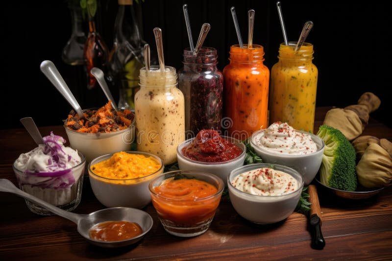 Variety of Sauces and Condiments for Burger Customization Stock Photo ...