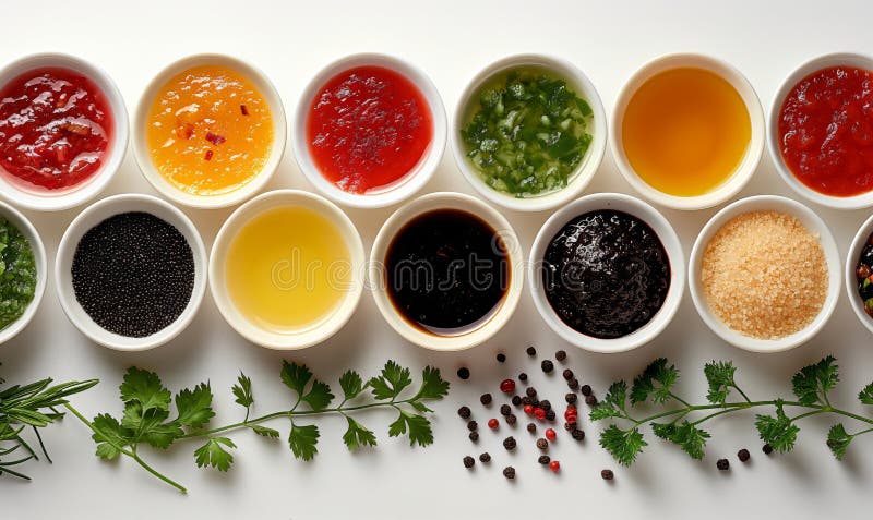 Variety of Sauces and Spices on White Background Stock Photo - Image of ...