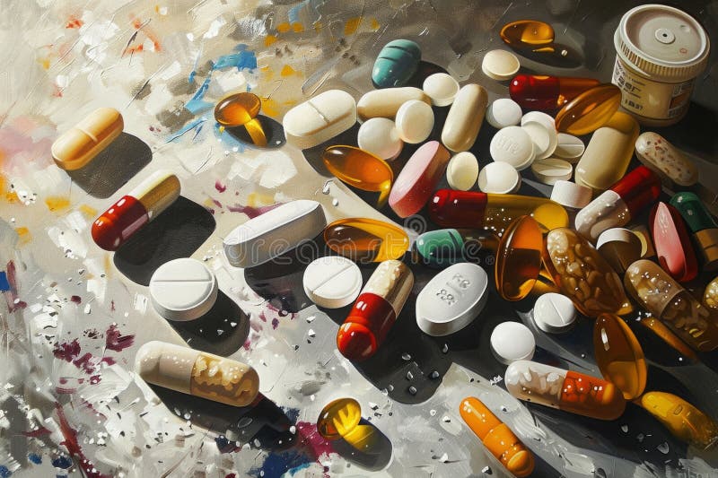 Variety of Scattered Pills and Capsules on an Expressive, Colorful ...
