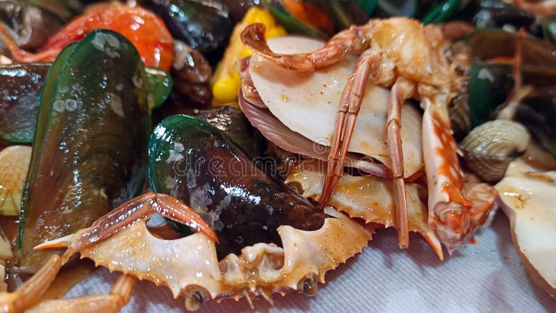 Variety of Seafood Contains Shellfish, Crab, Shrimp Stock Photo - Image ...
