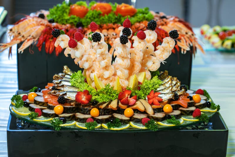 Variety of Seafood on a Plate Ready To Eat Stock Image - Image of ...