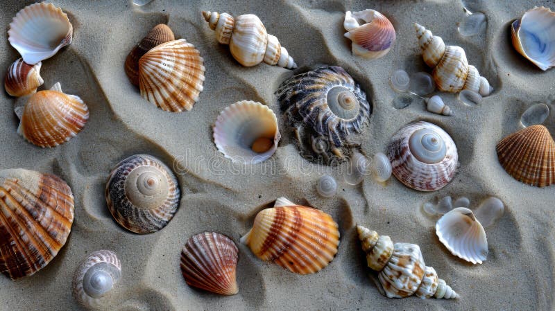 Variety of Seashells on Sandy Beach Capturing Coastal Beauty and ...