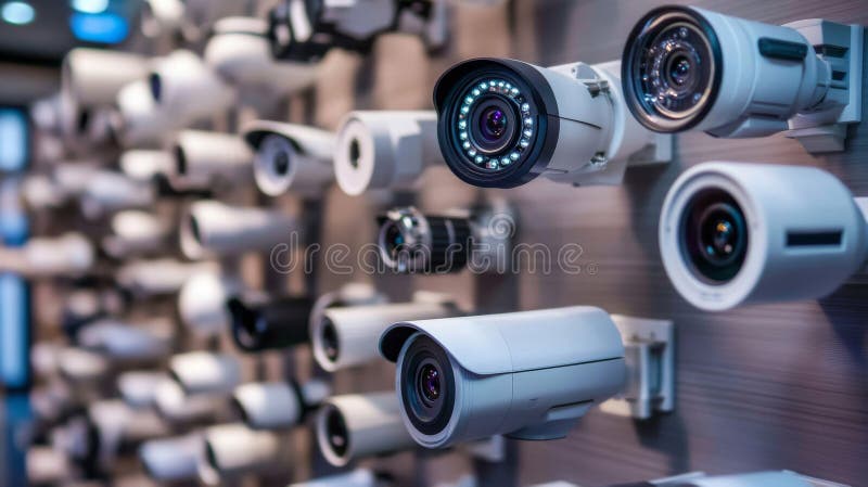 Variety of Security Cameras on Display Stock Illustration ...