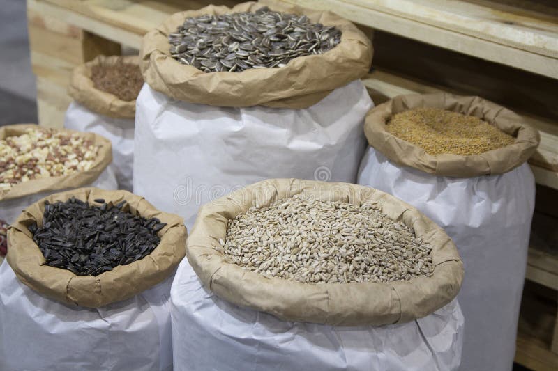 Variety of Seeds in Paper Bags Stock Image - Image of flour, kernel ...