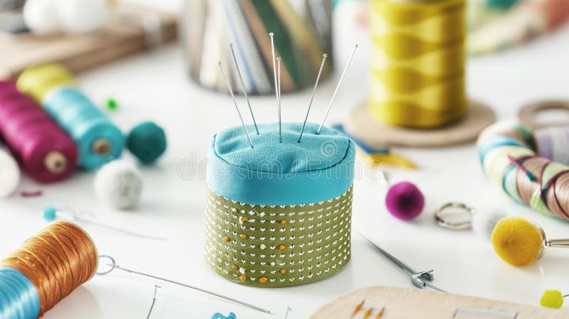 A Variety of Sewing Tools and Notions Arranged Neatly on a Bright White Table in a Clean, Modern ...