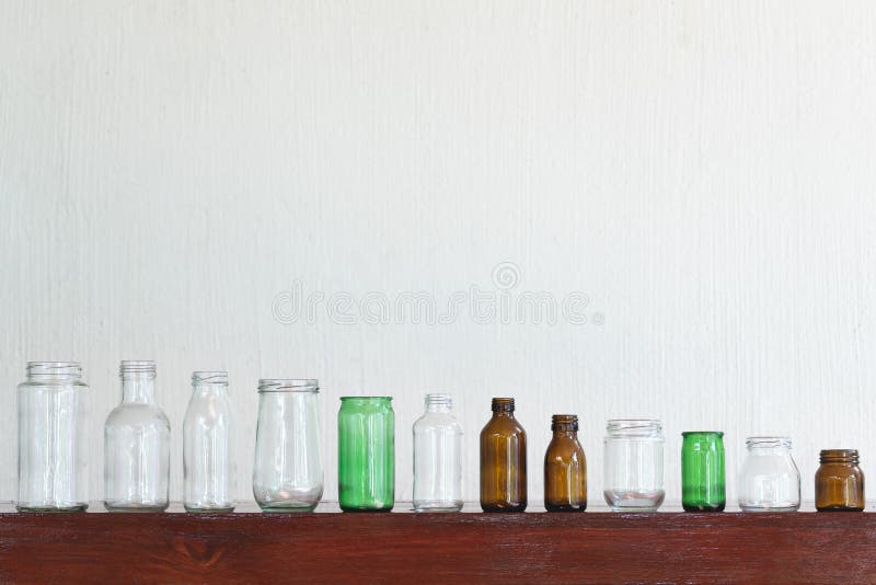 Variety Shape and Color of Empty Glass Container Bottles, Reuse Things ...