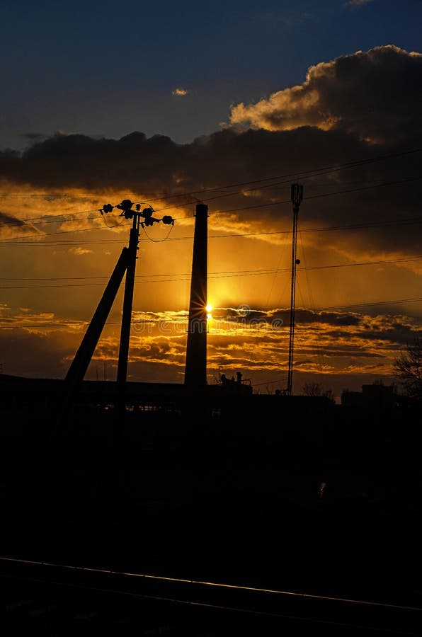 A Variety of Silhouettes of Different Objects at Sunset. Stock Image ...