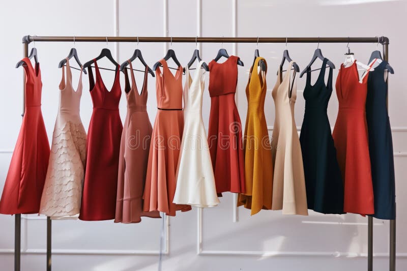 Variety of Sleeveless Dresses on a Freestanding Rack Stock Image ...