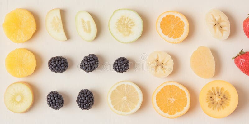 Variety of Sliced Fruits and Berries Arranged in a Colorful Stock ...