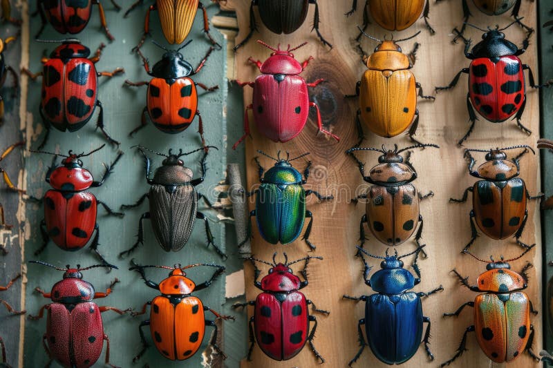 A Variety of Small Insects with Bright Colors Gathered on a Surface ...