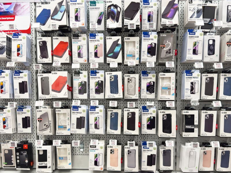 Variety of Smartphone Cases on Display Shelf in Electronics Store ...