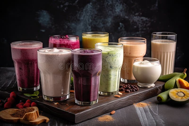 Variety of Smoothies and Shakes, with Different Ingredients, Flavors ...