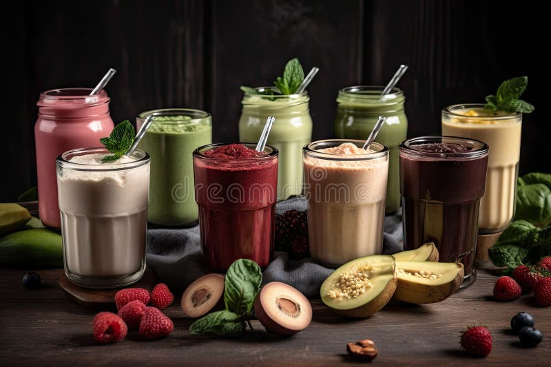 Variety of Smoothies and Shakes, with Different Ingredients, Flavors ...