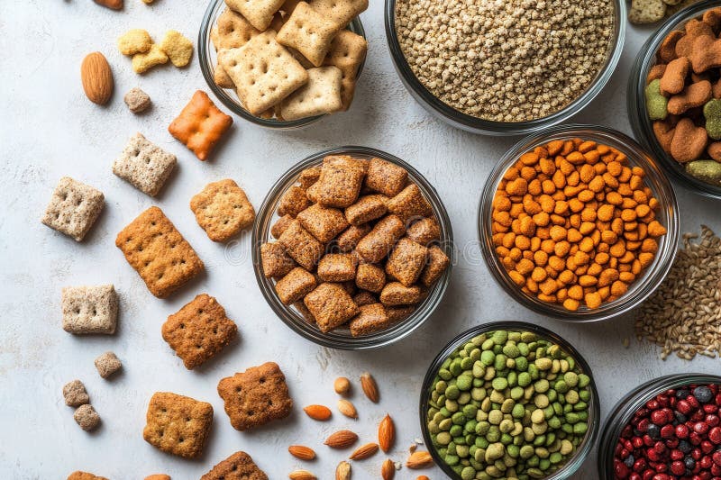 A Variety of Snacks and Legumes Displayed in Bowls on a Textured ...
