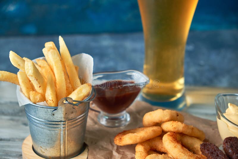 A Variety of Snacks for Light Beer in a Glass Stock Image - Image of ...