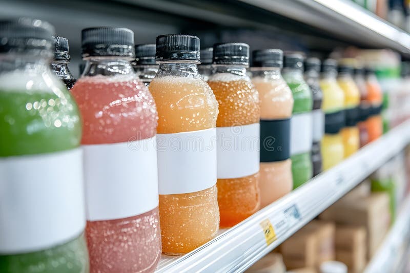 Variety of Soft Drinks Lined Up on Shelves in a Grocery Store Stock ...