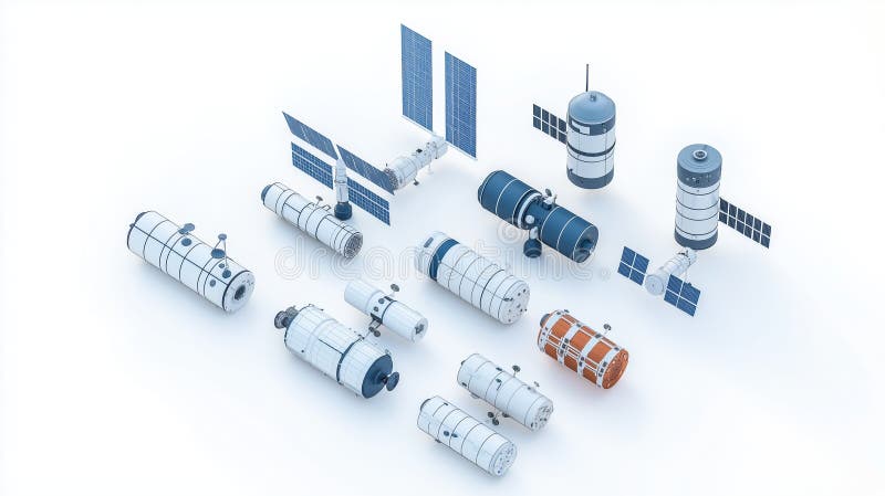 Variety of Space Station Modules, 3D Illustration Stock Illustration ...