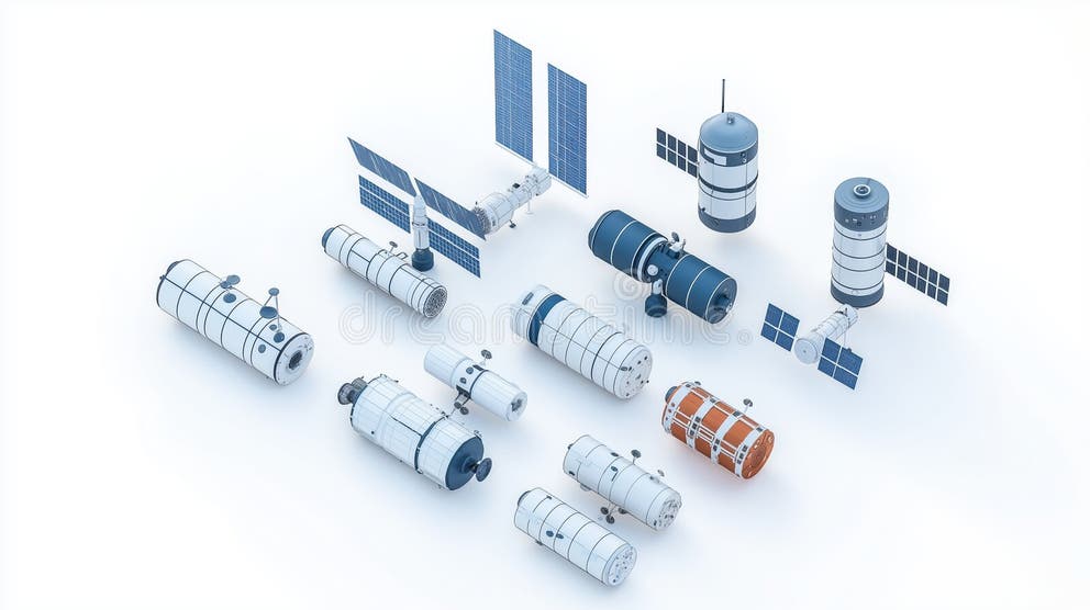 Variety of Space Station Modules, 3D Illustration Stock Illustration ...