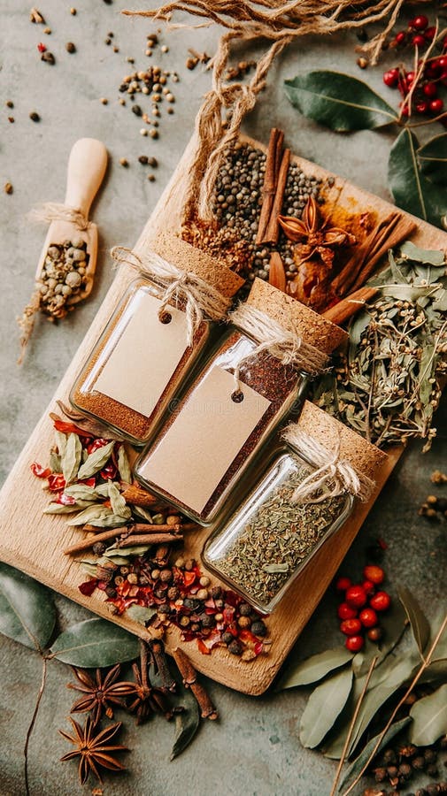 Variety of Spice Blends in Small Jars for Culinary Delights Stock Photo ...