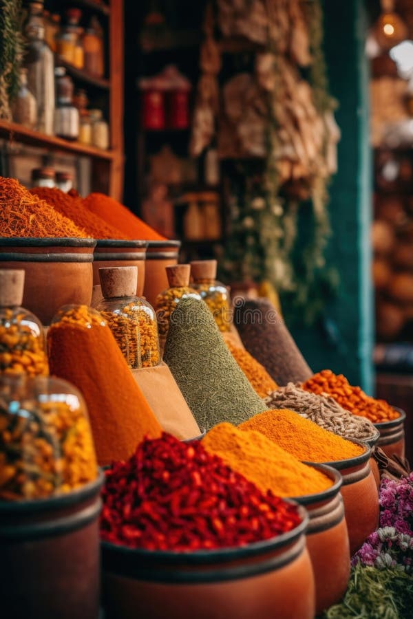 A Variety of Spices on Display in a Store. Generative AI Image. Stock ...