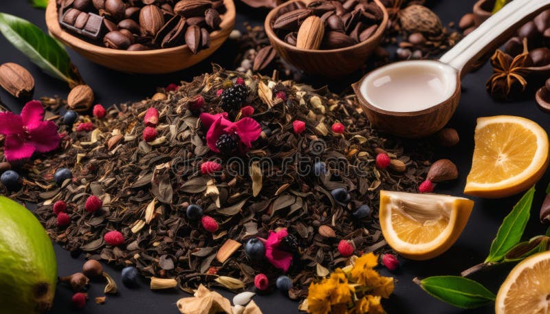 A Variety of Spices and Fruits on a Table Stock Illustration ...