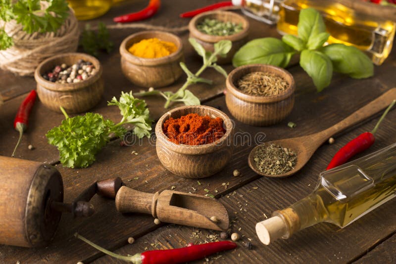 Variety of Spices and Mediterranean Herbs. Stock Photo - Image of ...
