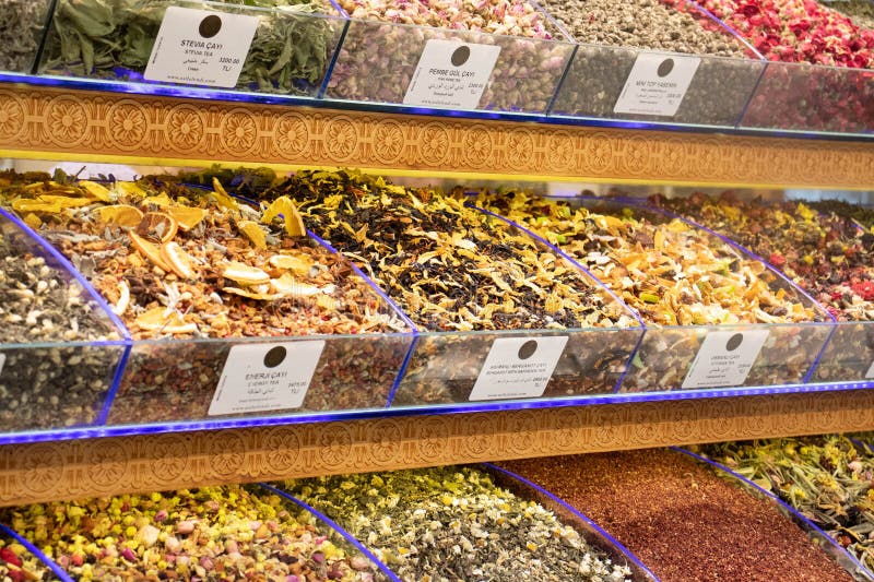 A Variety of Spices and Savories on the Counter at the Store. Variety ...