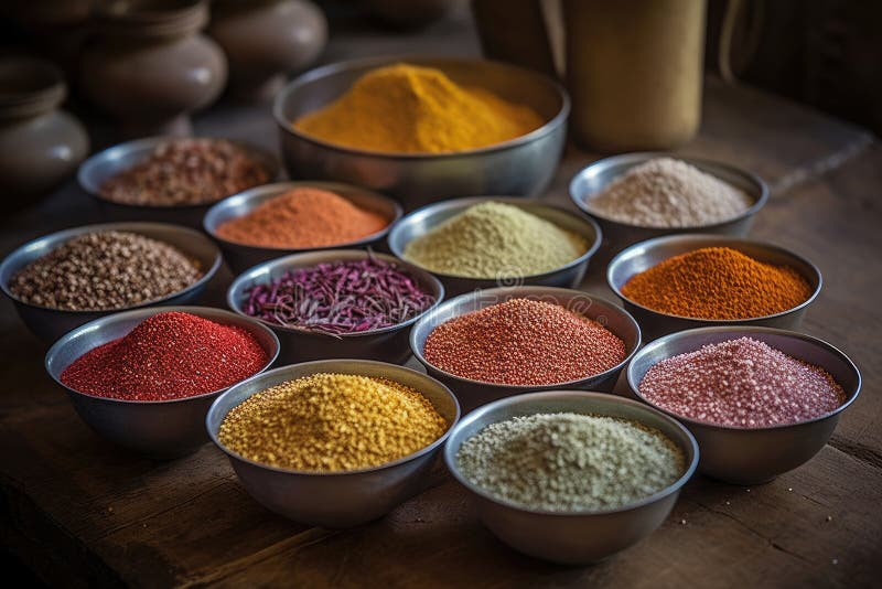 Variety of Spices in Small Dishes on Table. Generative Ai Stock ...