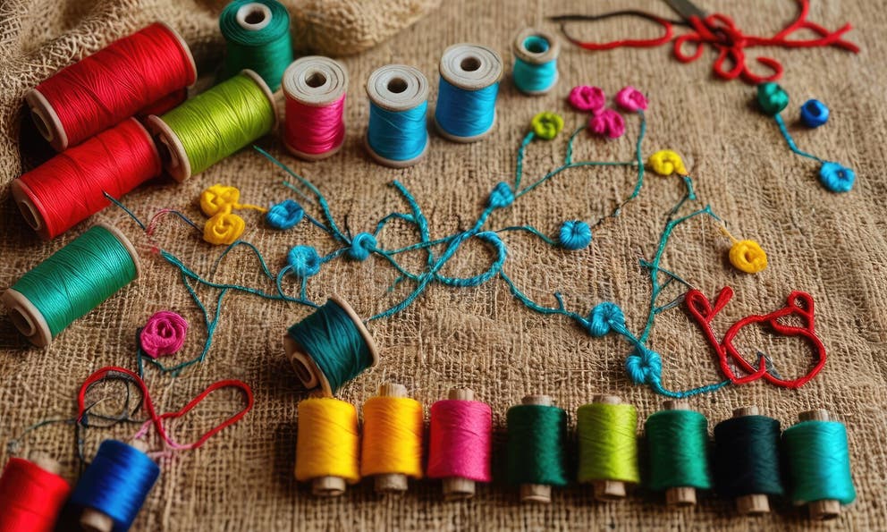 A Variety of Spools of Thread are Laid Out on a Table, Including Some ...