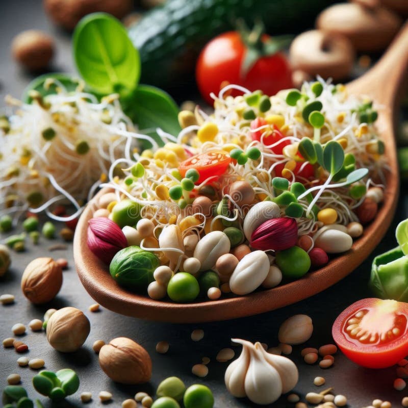 Variety of Sprouts on a Spoon Highlighting Fresh and Nutritious ...