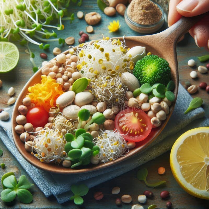 Variety of Sprouts on a Spoon Highlighting Fresh and Nutritious ...