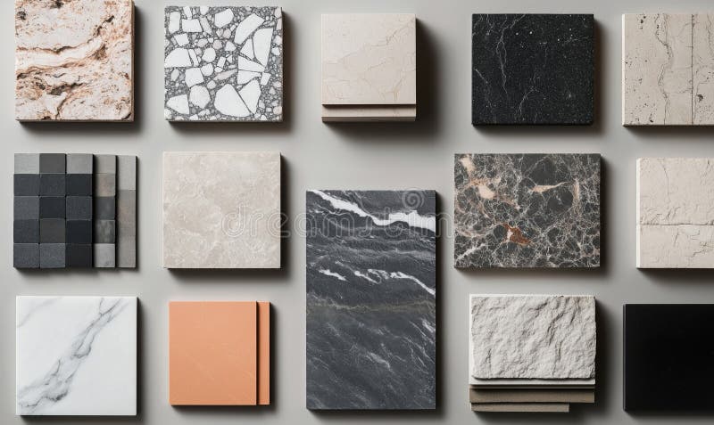 Variety of Stone and Marble Samples Displayed in Grid Format for ...