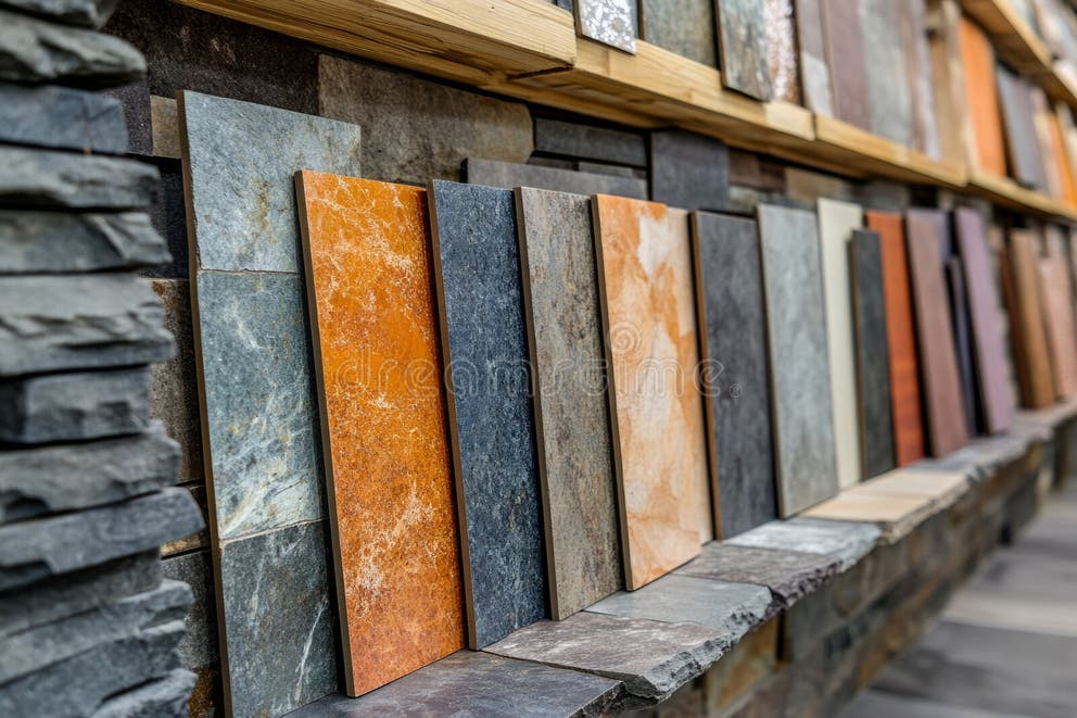 Variety of Stone Material Samples Displayed on Shelves in Showroom for ...