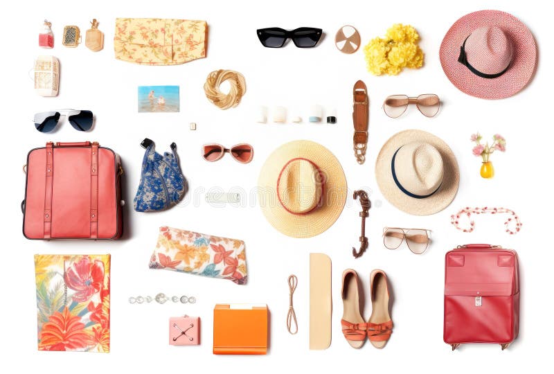 Variety of Summer Travel Objects Isolated on White. Generative AI Stock ...